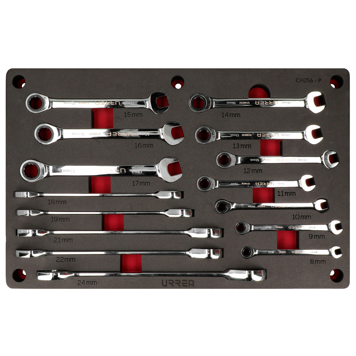 Juego de llaves combinadas pulido espejo de matraca métricas 15 piezas – Distribuidora Herrera