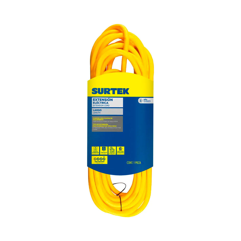 Extensión eléctrica uso extra rudo aterrizada color amarillo, 4 m Surt ...