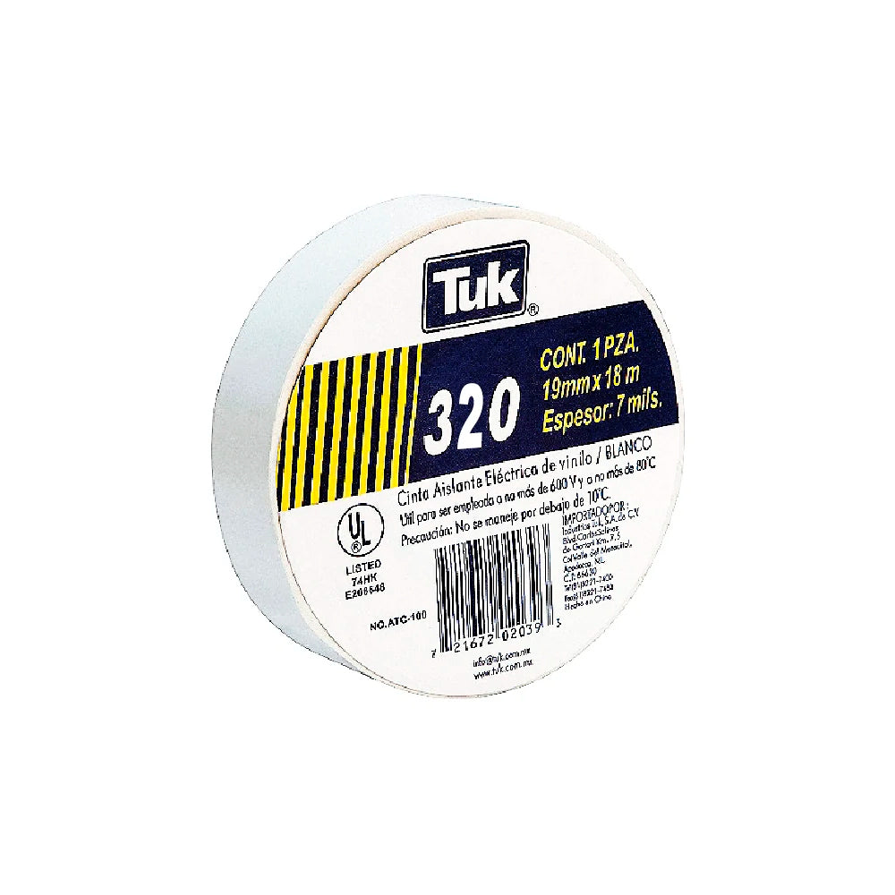 CINTA AISLANTE ELECTRICA BLANCA 19MM X 1 TUK 345020 – Distribuidora Herrera